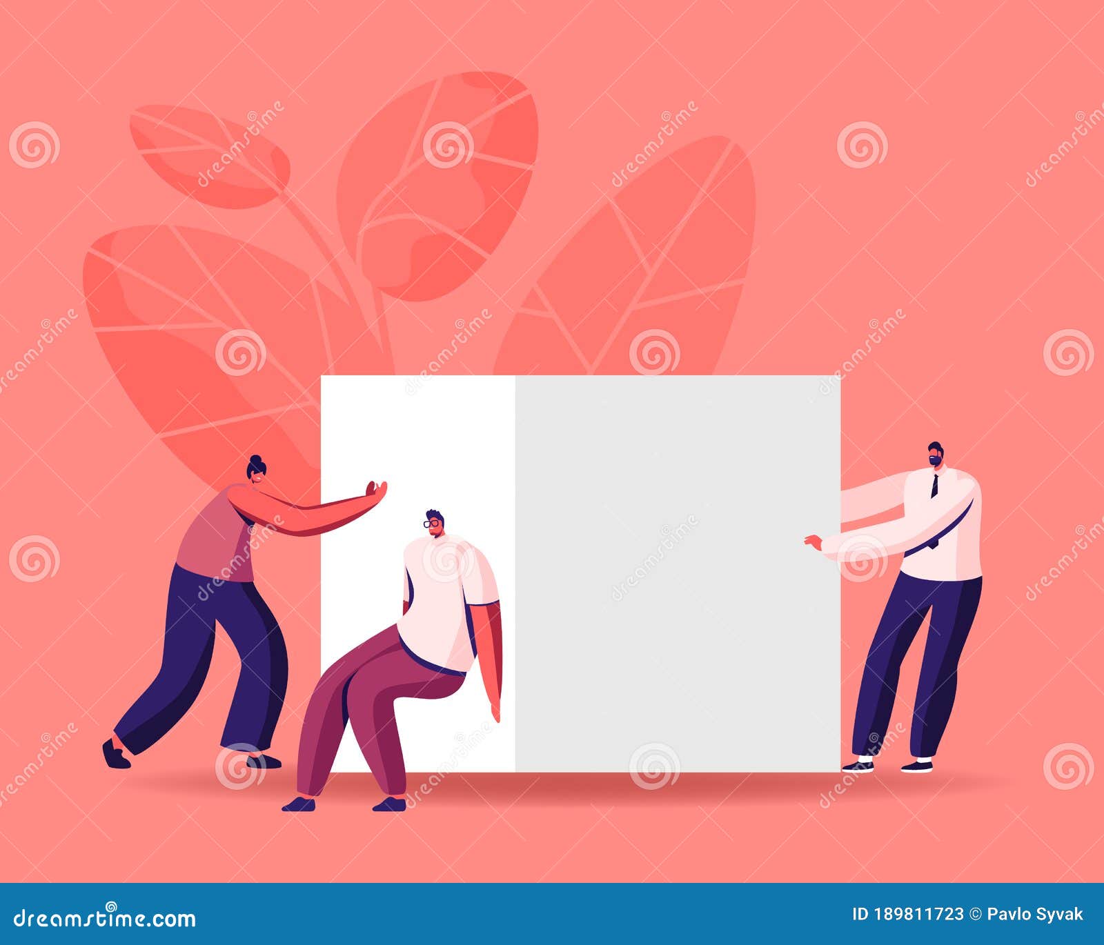 Business Team Pushing Huge Cube Solving Complicated Problem Or Working ...