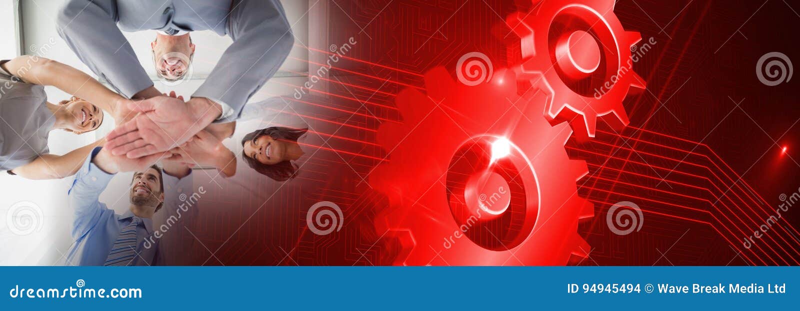 Business Team Putting Hands Together with Red Cog Transition Stock ...