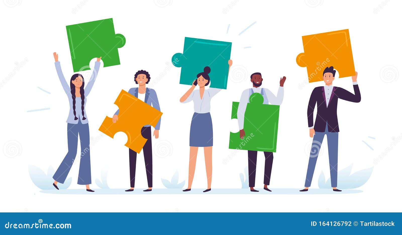 Business Team with Puzzle Pieces. Office Workers Solve Puzzle, Employee ...