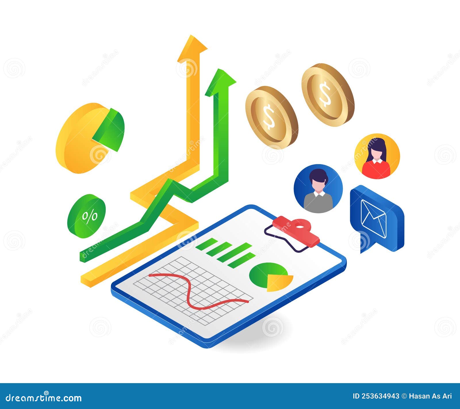 Business Team Revenue Analysis in Flat Isometric Illustration Design ...
