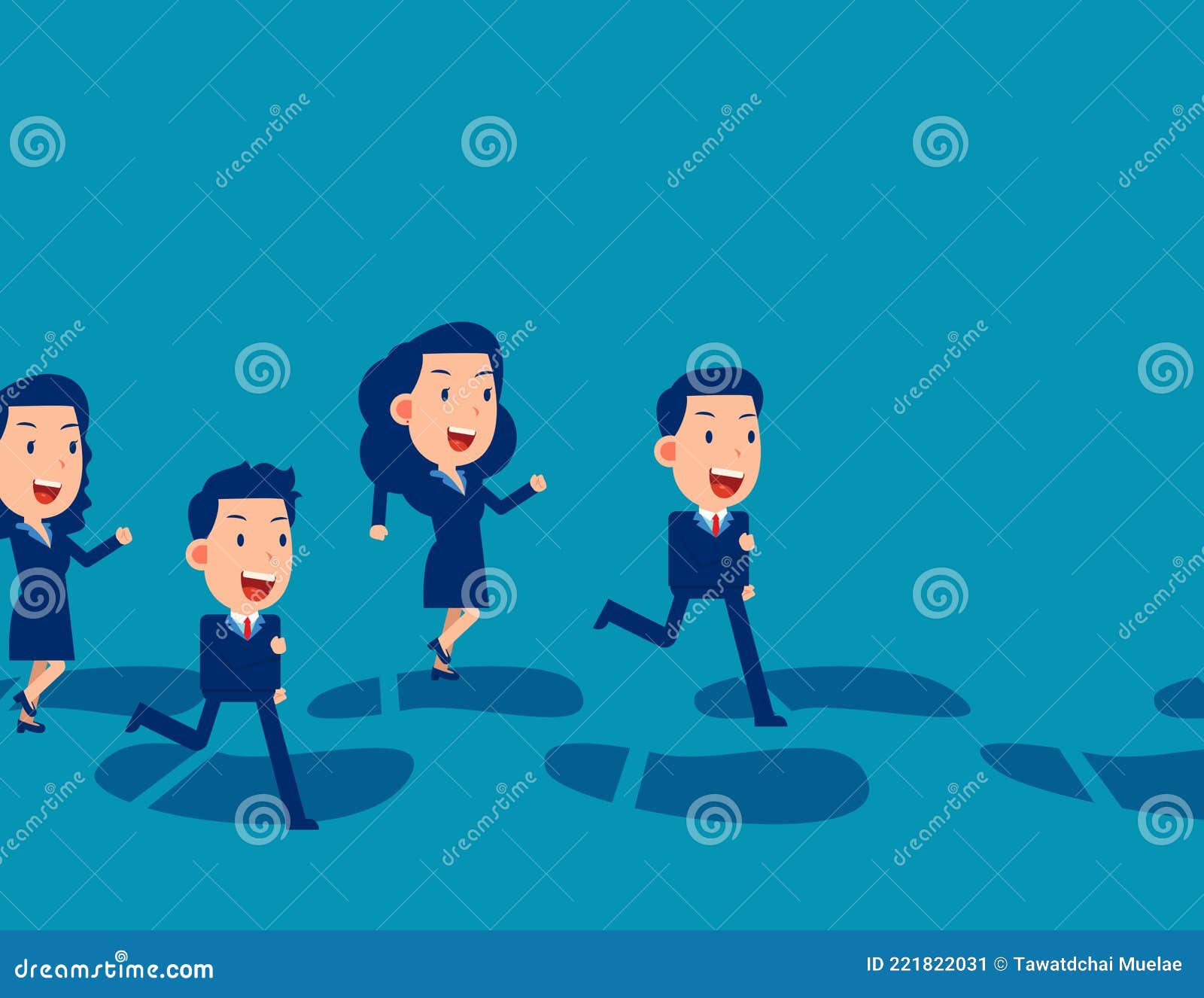 Business Team Running Along Huge Footprints. Business Vector ...