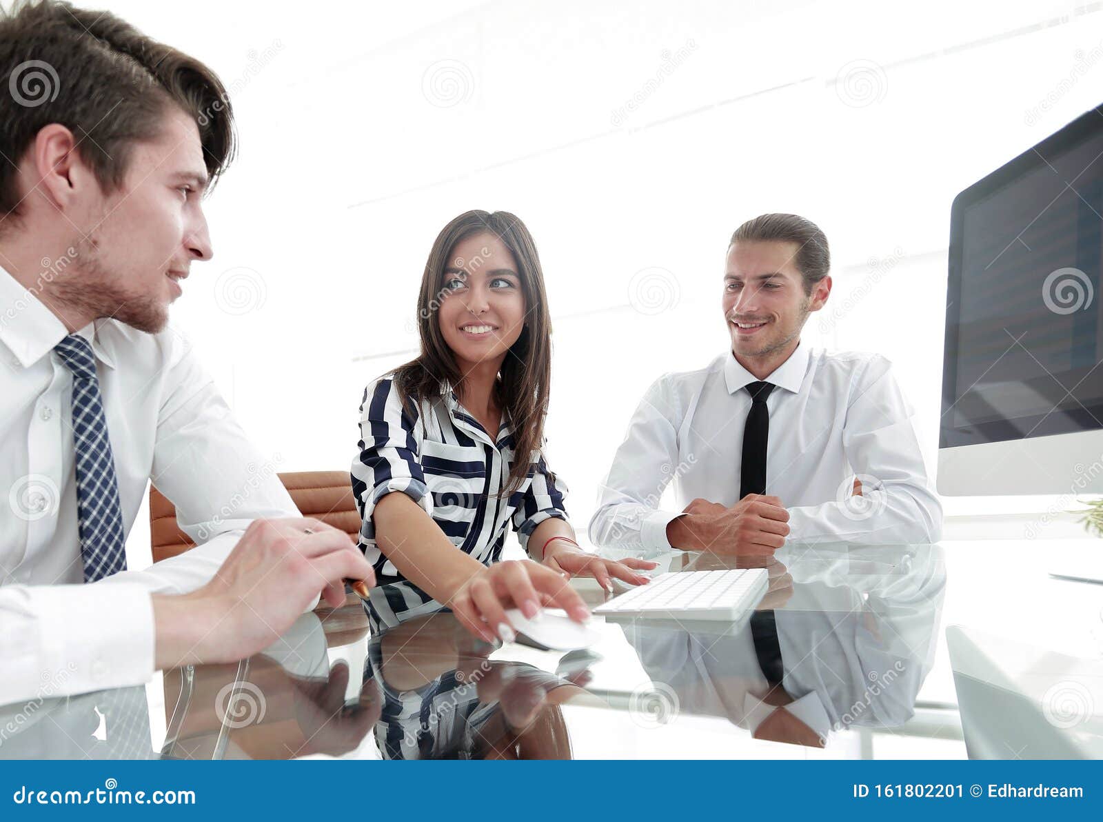Business Team Sitting at Desk Stock Image - Image of executive ...