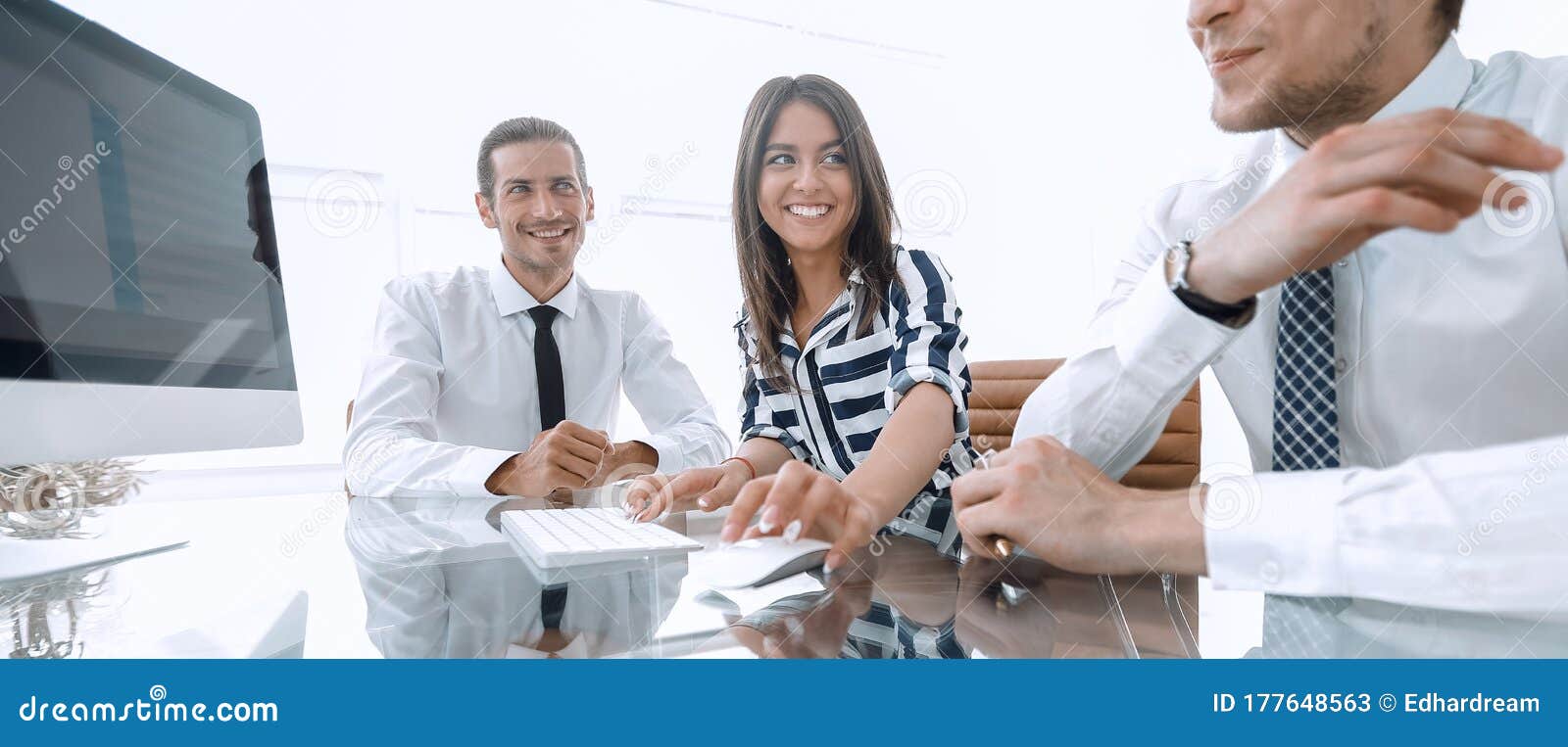 Business Team Sitting at Desk Stock Image - Image of company ...