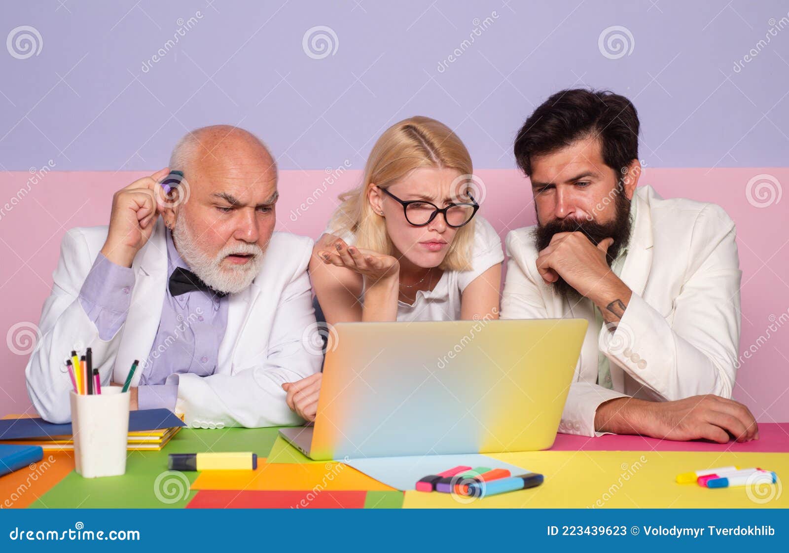 Business Team Sitting by the Table with Laptops. Stock Image - Image of ...