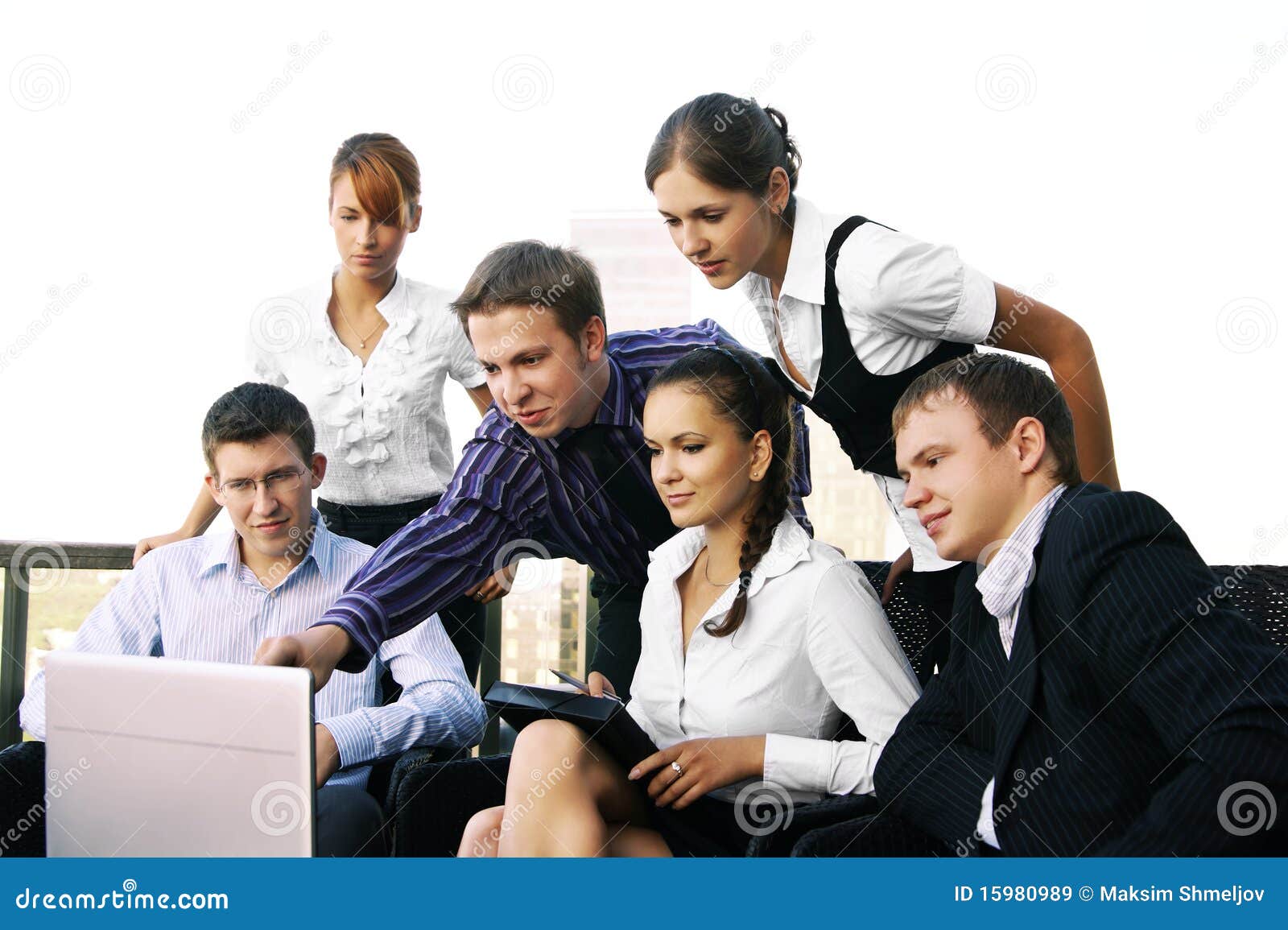 Business Team of Six Persons is Working Together Stock Image - Image of ...