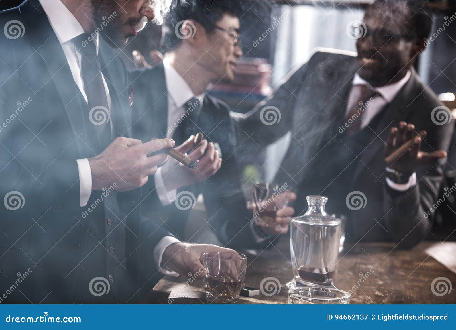Business Team Spending Time, Smoking Cigars and Drinking Whiskey Stock ...
