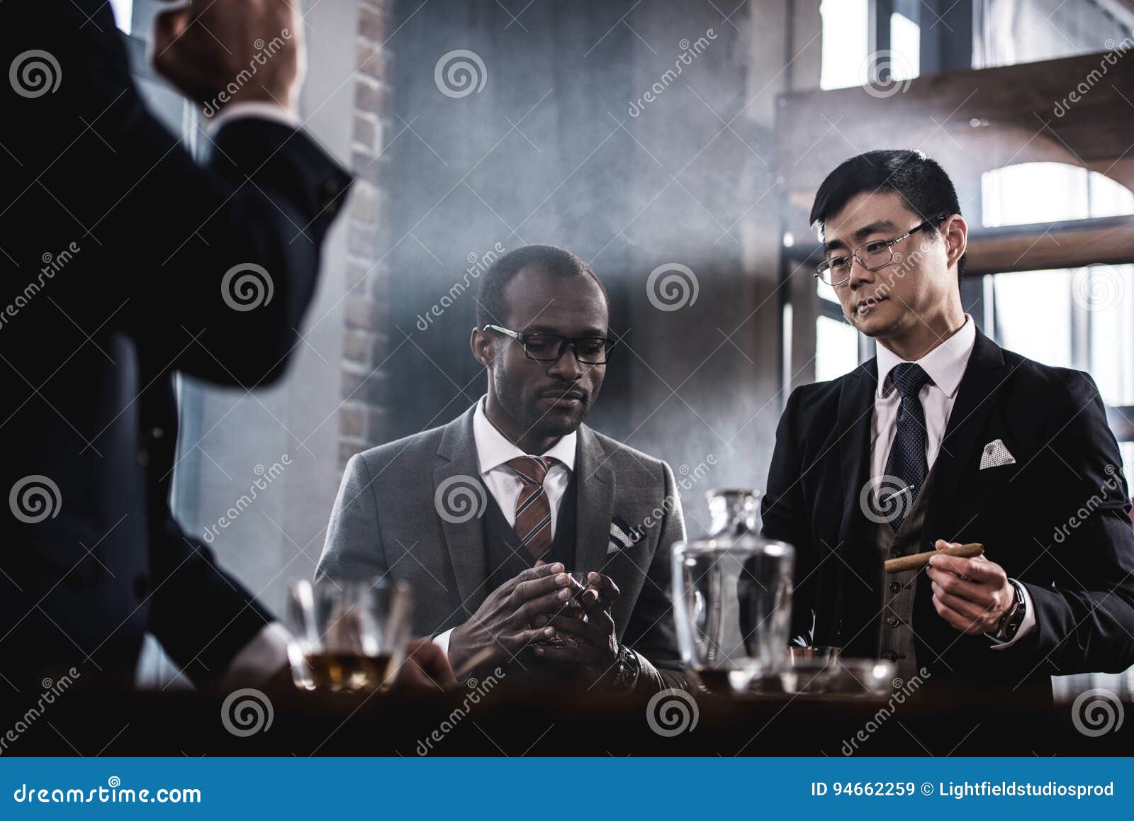 Business Team Spending Time, Smoking Cigars and Drinking Whiskey Stock ...