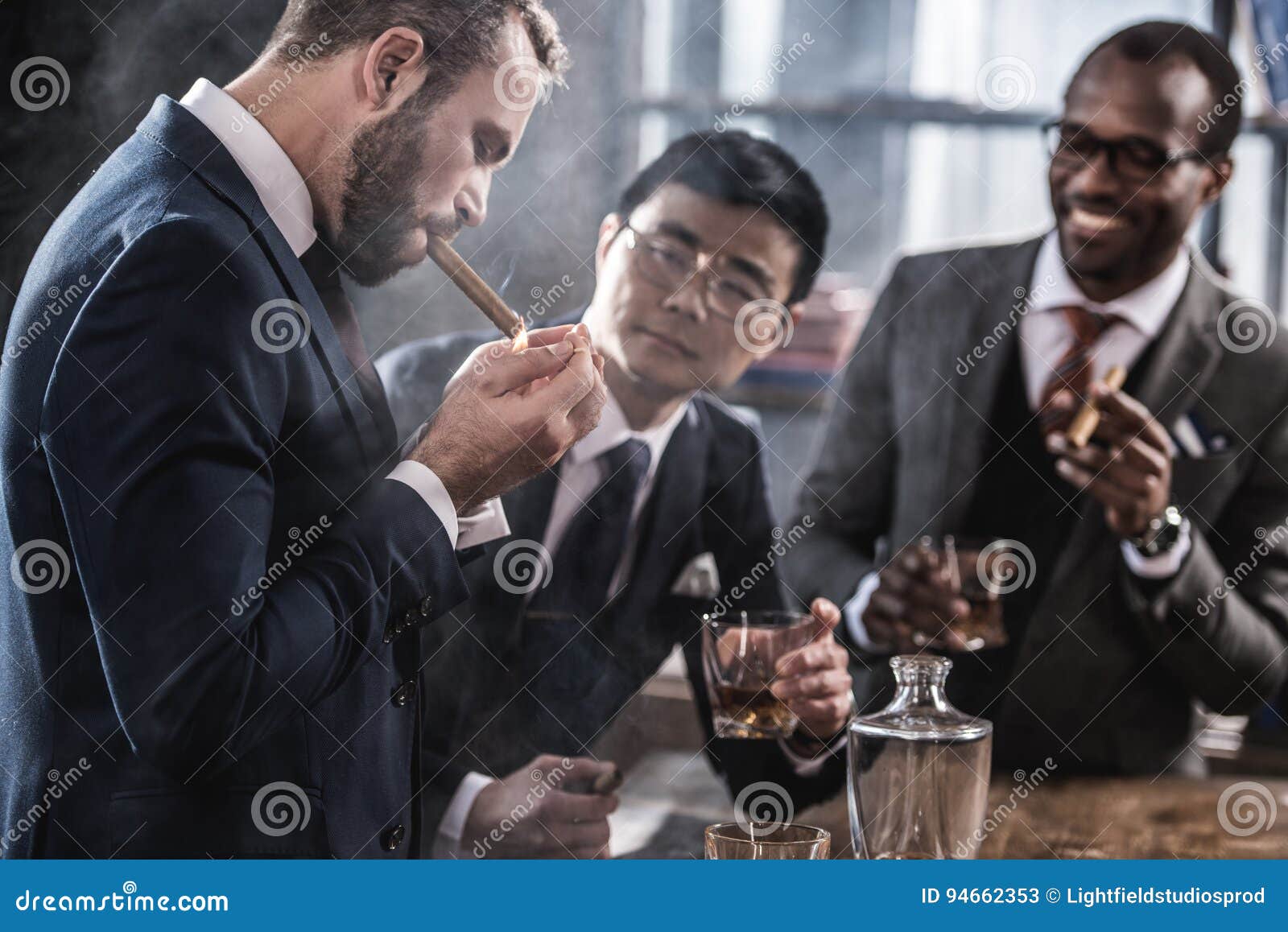 Business Team Spending Time, Smoking Cigars and Drinking Whiskey Stock ...