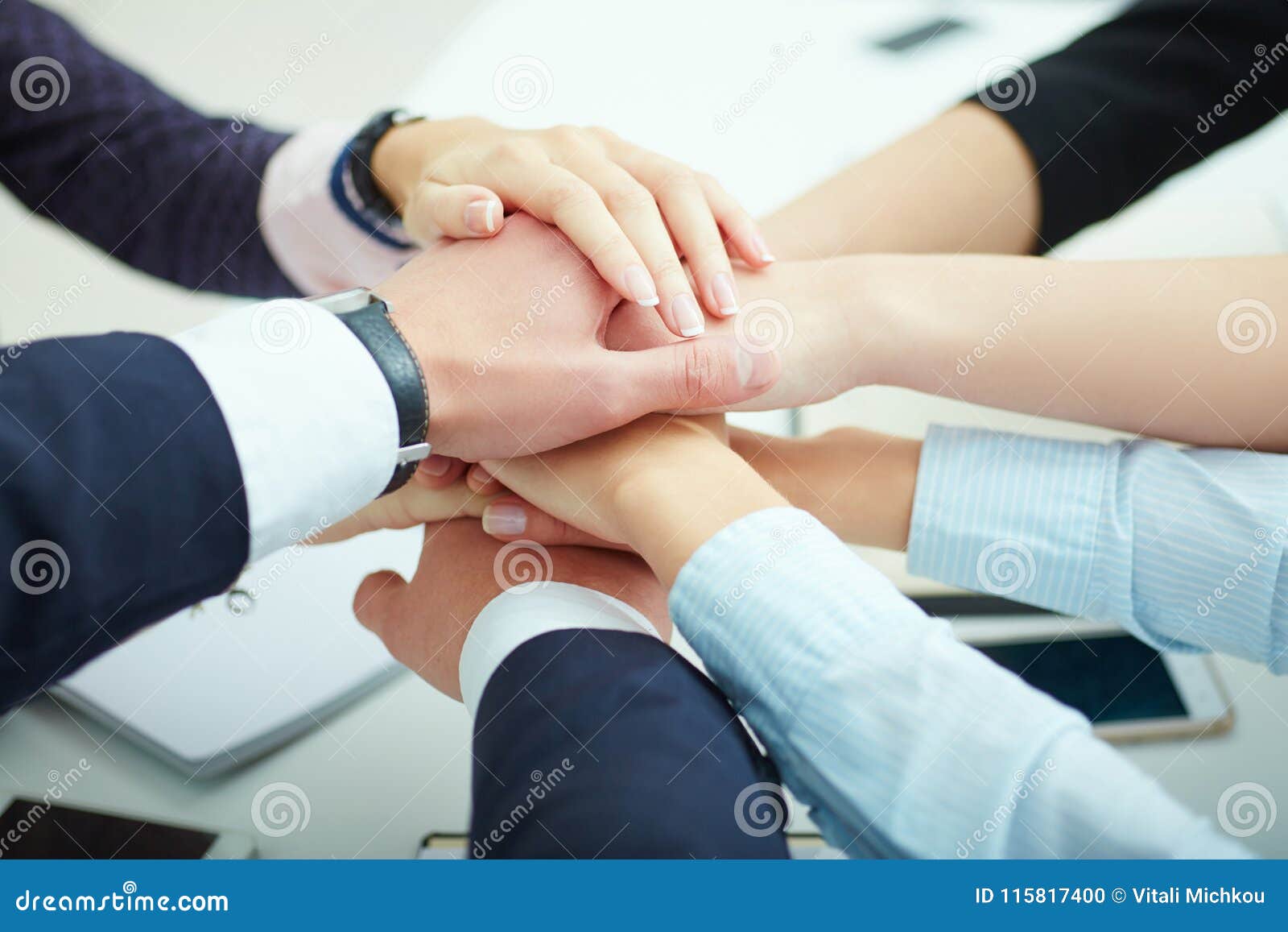 Business Team Stack of Hands Close Up. Support Concept. Stock Photo ...