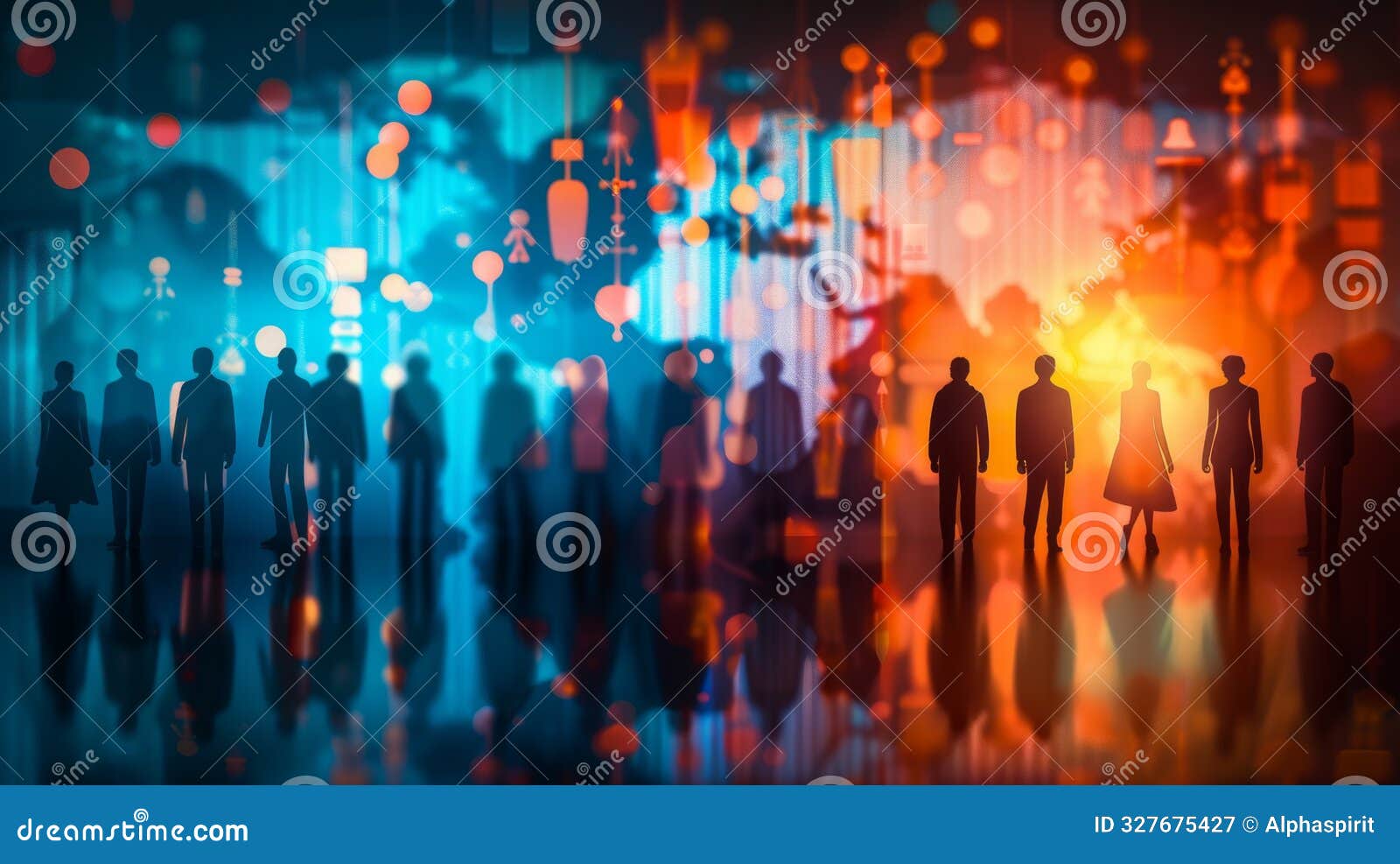 Business Team Standing Looking at Global Business Data Projection Stock ...