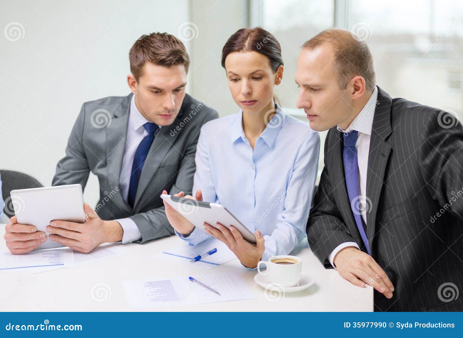 Business Team with Tablet Pc Having Discussion Stock Photo - Image of ...
