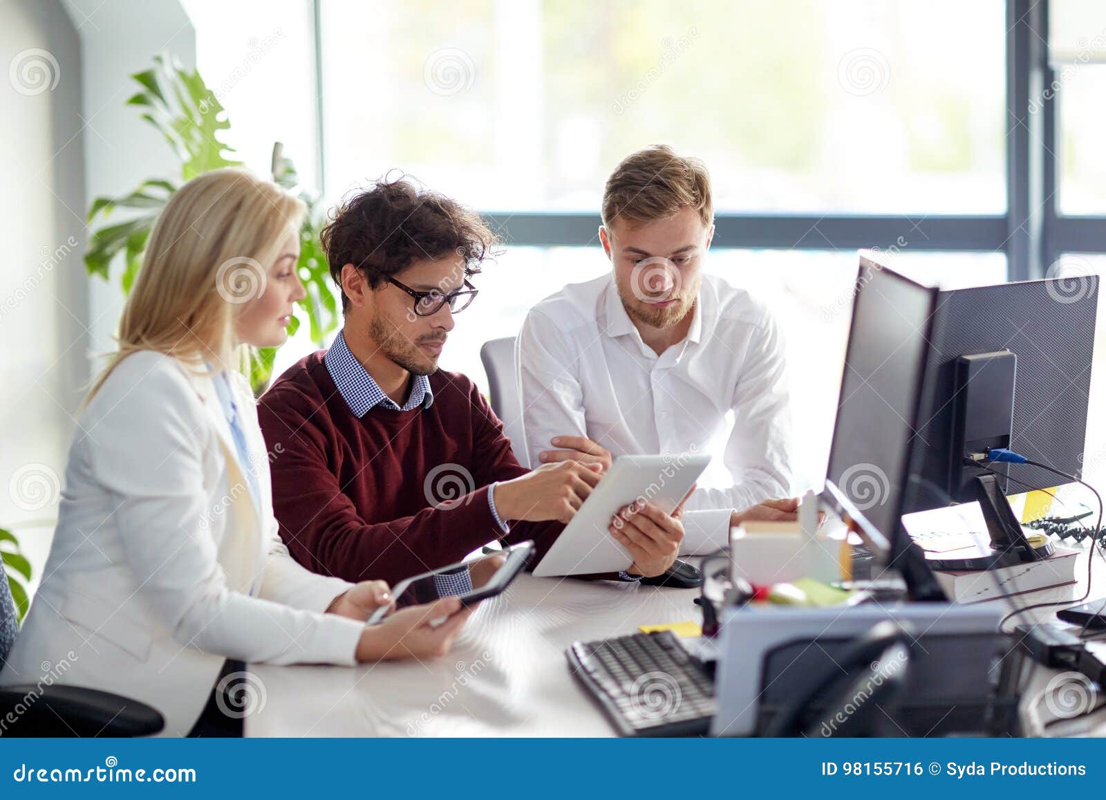 Business Team with Tablet Pc at Office Stock Photo - Image of indoors ...