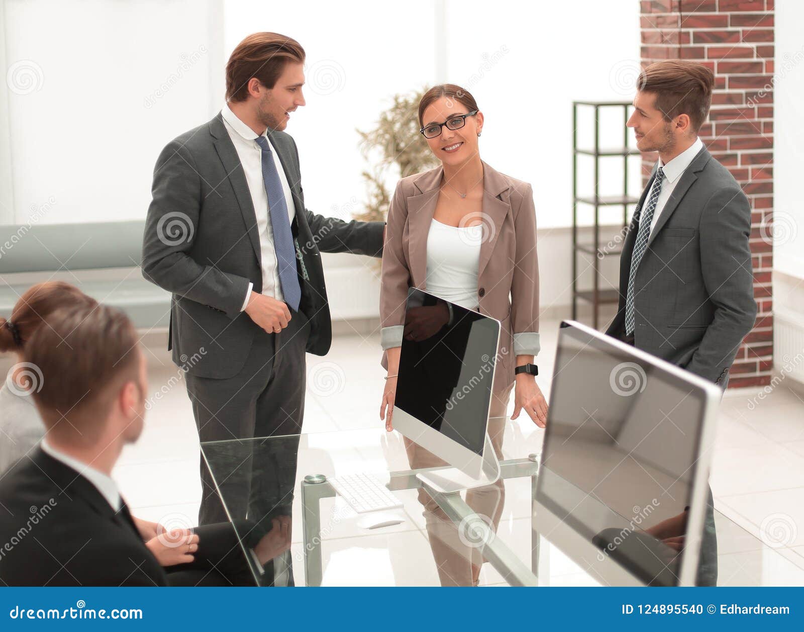 Business Team Talking Near the Desktop Stock Photo - Image of group ...