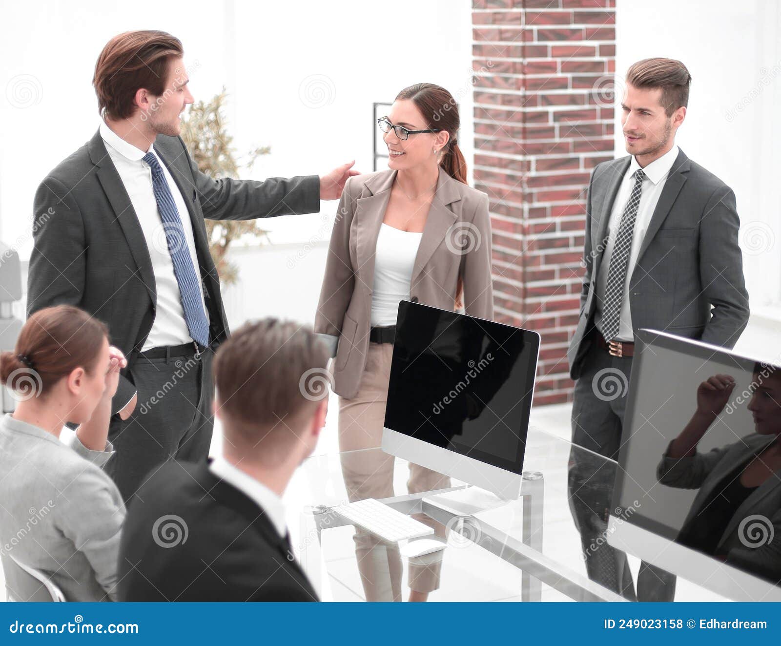 Business Team Talking Near the Desktop Stock Photo - Image of strategy ...