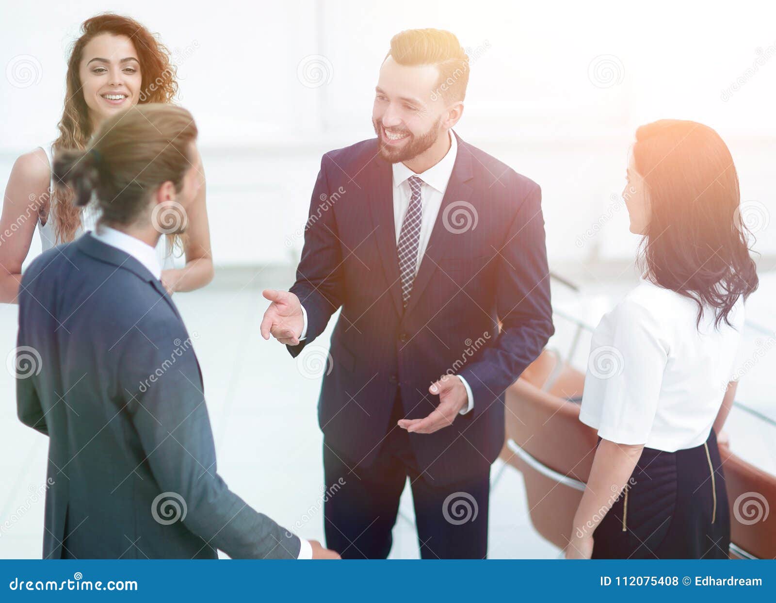 Business Team Talking, Standing in Office Stock Photo - Image of ...