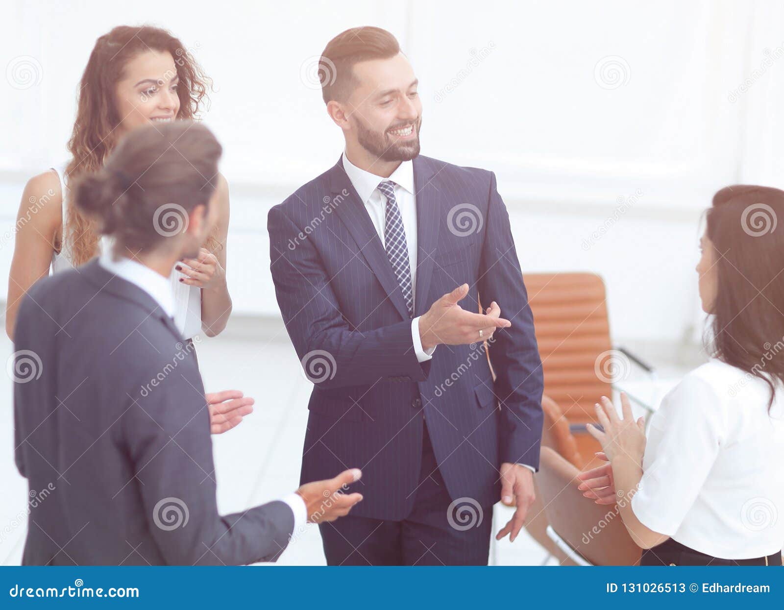 Business Team Talking, Standing in Office Stock Image - Image of ...