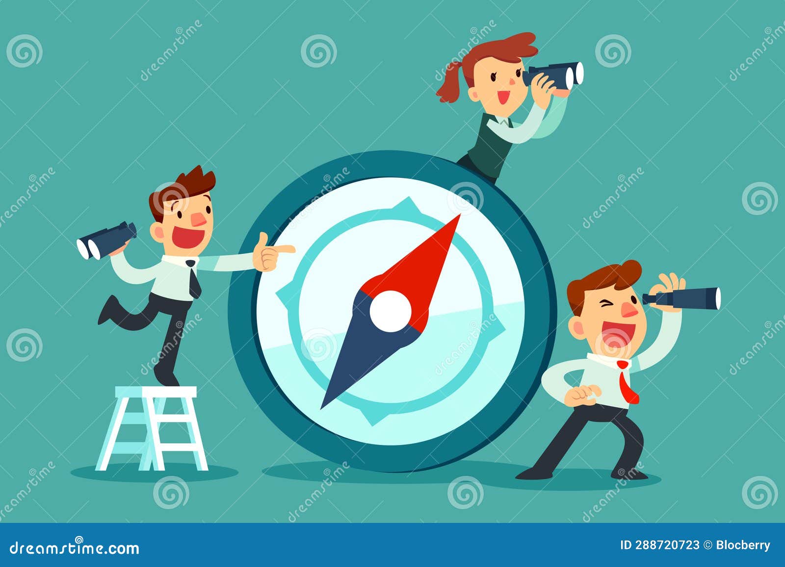 Business Team with Telescope beside Big Business Compass Stock ...