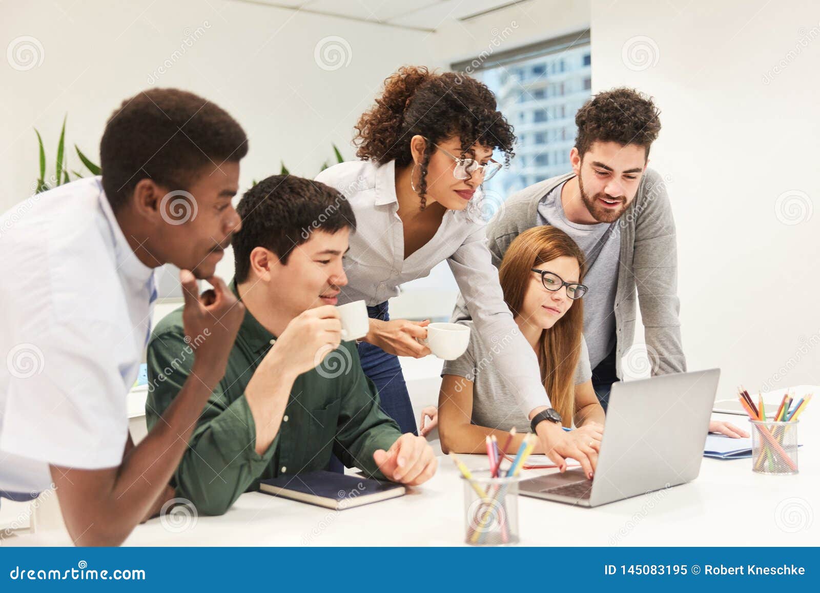 Business Team Together on Laptop Computer Stock Image - Image of ...