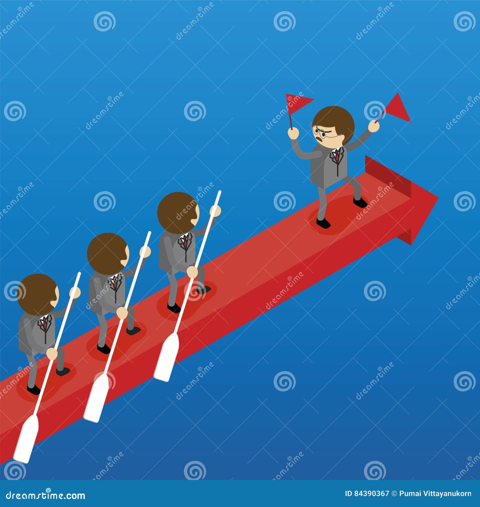 Business Team Together Rowing the Arrow Stock Vector - Illustration of ...