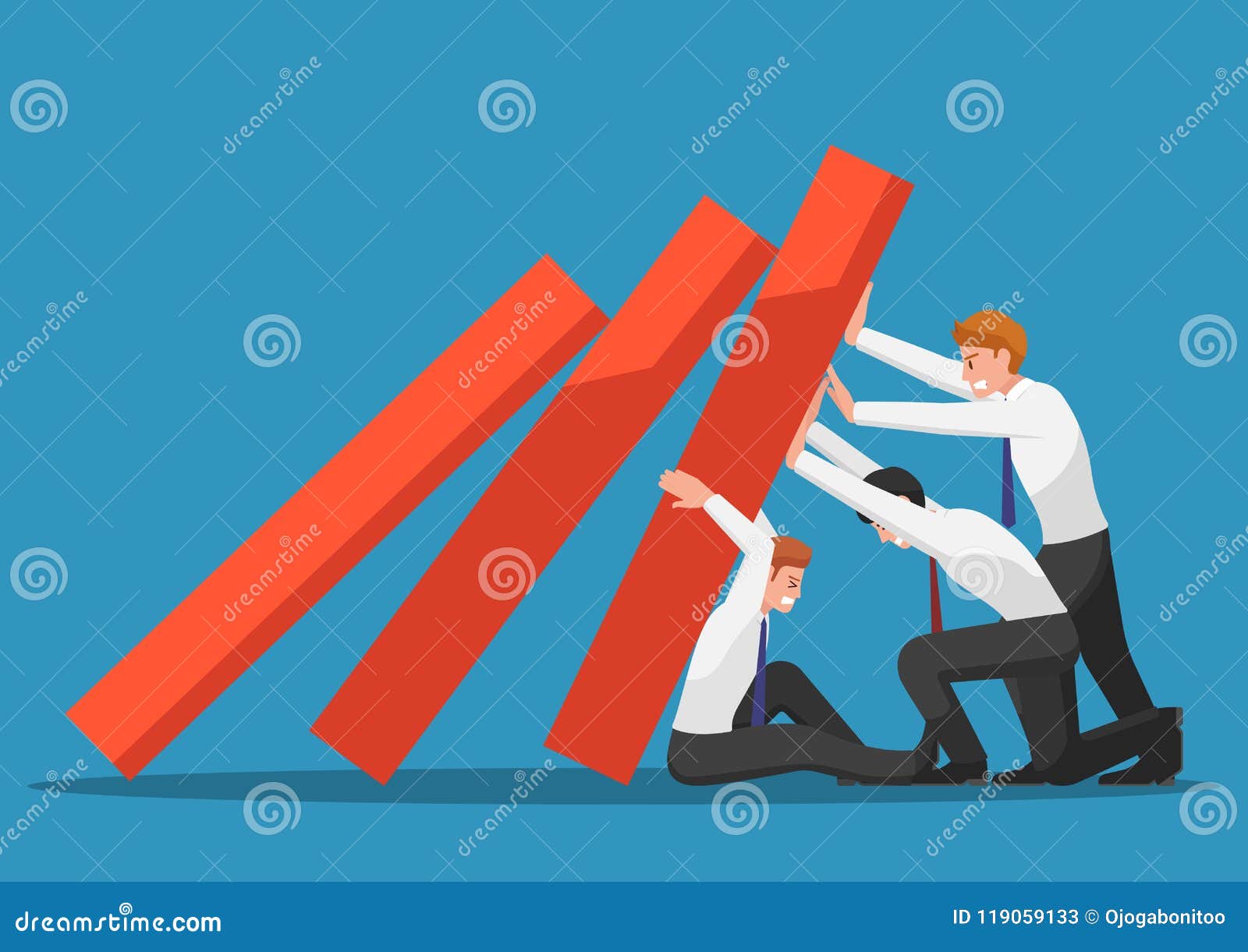 Business Team Try To Stop Falling Graph. Stock Vector - Illustration of ...