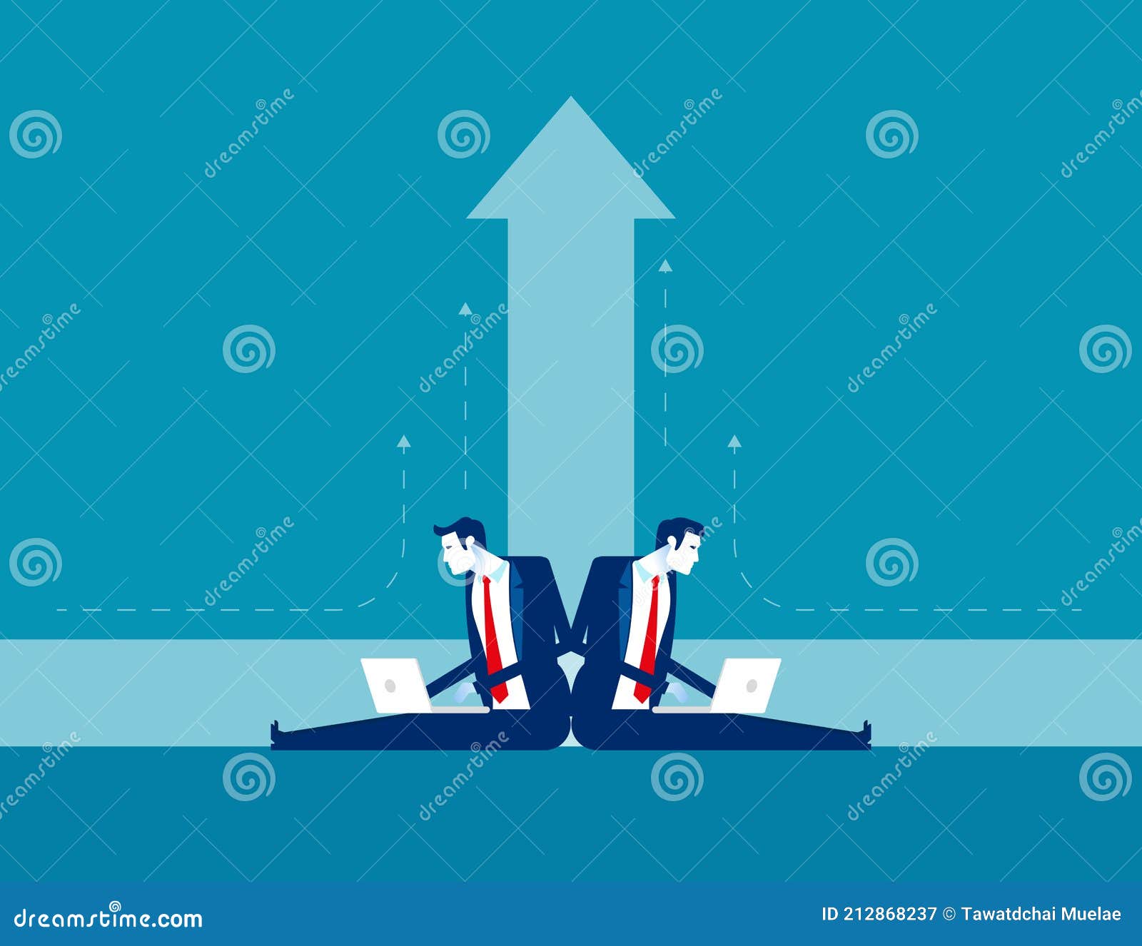 The Business Team Turned Back To Work with the Up Arrow Indicating ...