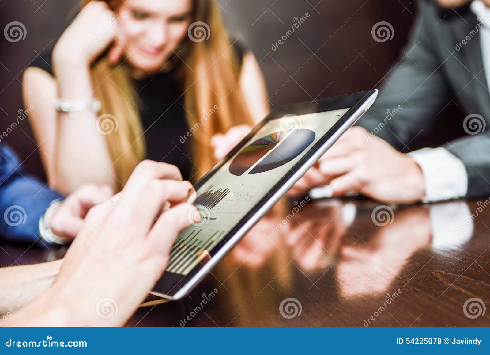 Business Team Using Tablet Computer To Work with Financial Data Stock ...