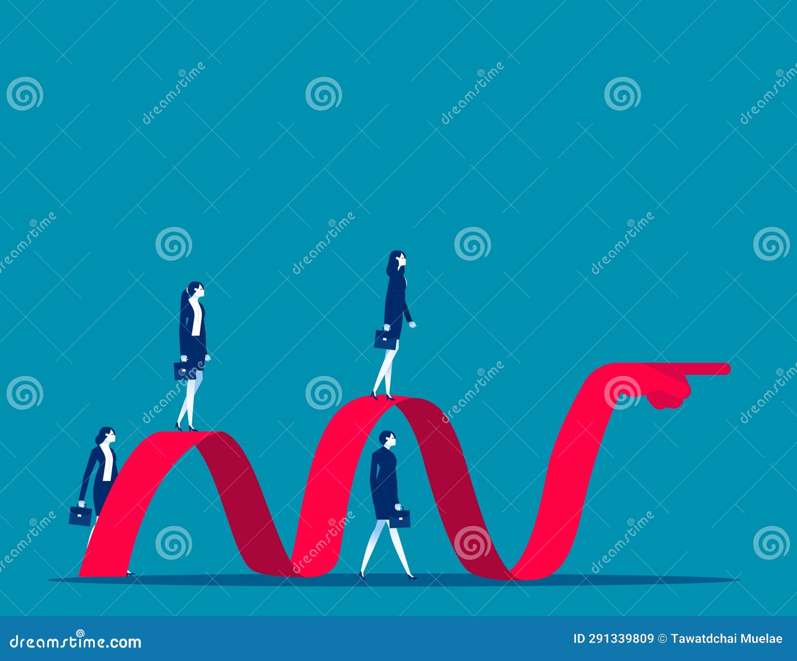 Business Team Walk on Hand Point and Curved Road. Business Vector ...