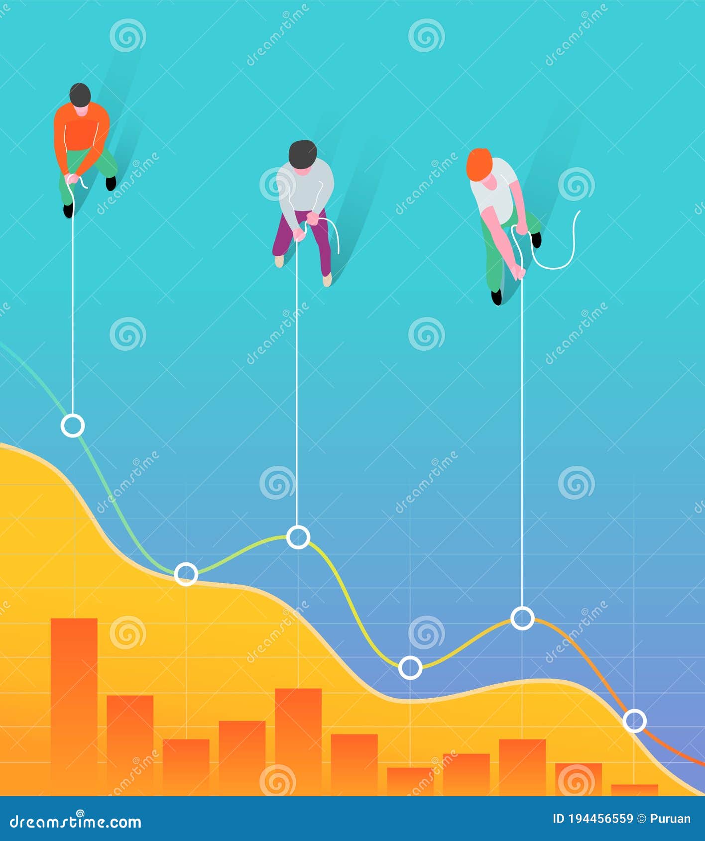 Business Team Work Concept. Men Pulling Line Chart Stock Vector ...