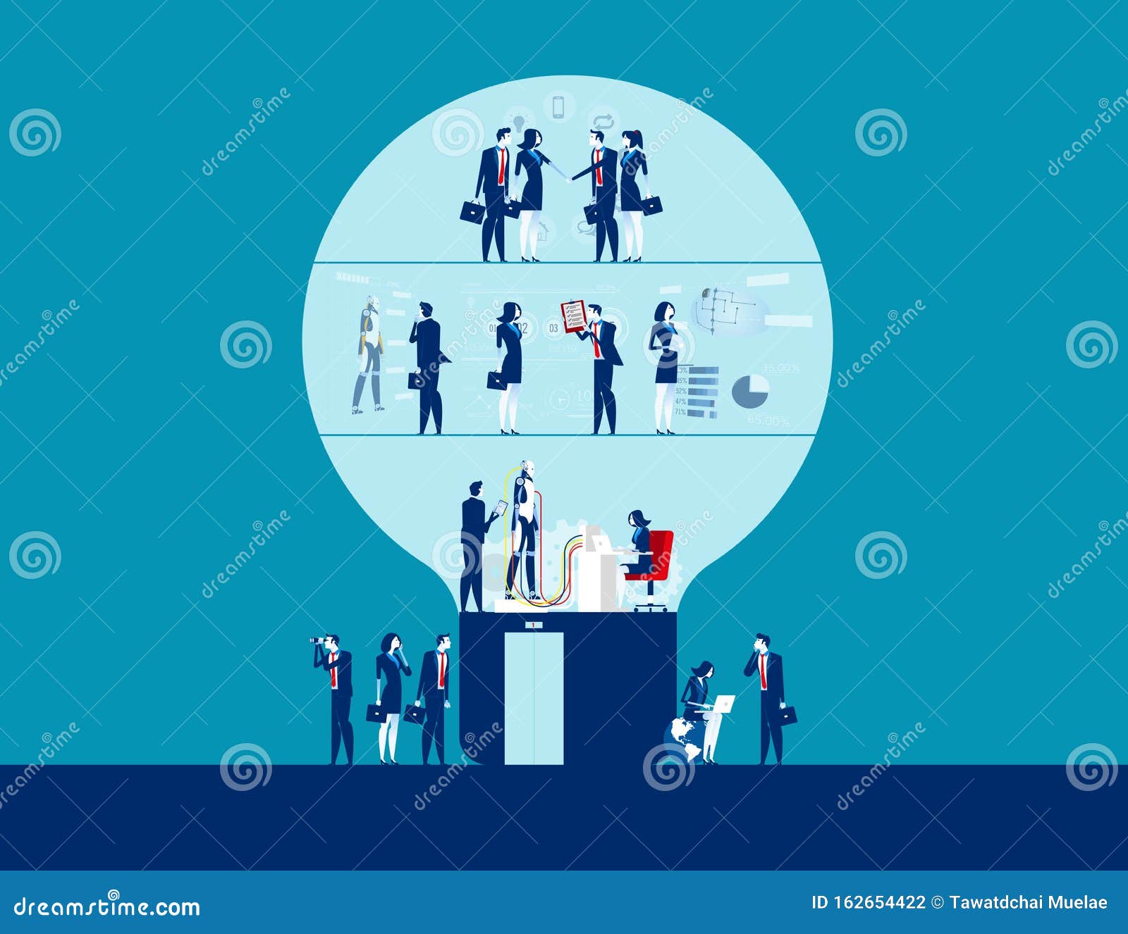 Business Team Working and Analysis. Concept Business Vector, Bulb ...