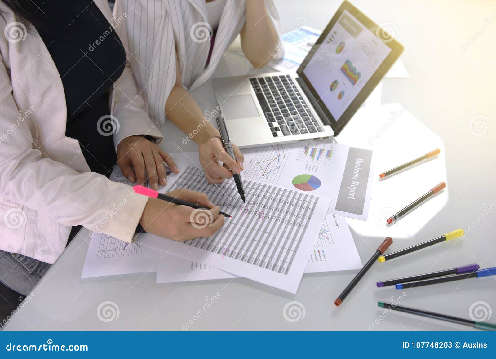 Business Team Working Computer Laptop Data Analysis and Document Stock ...