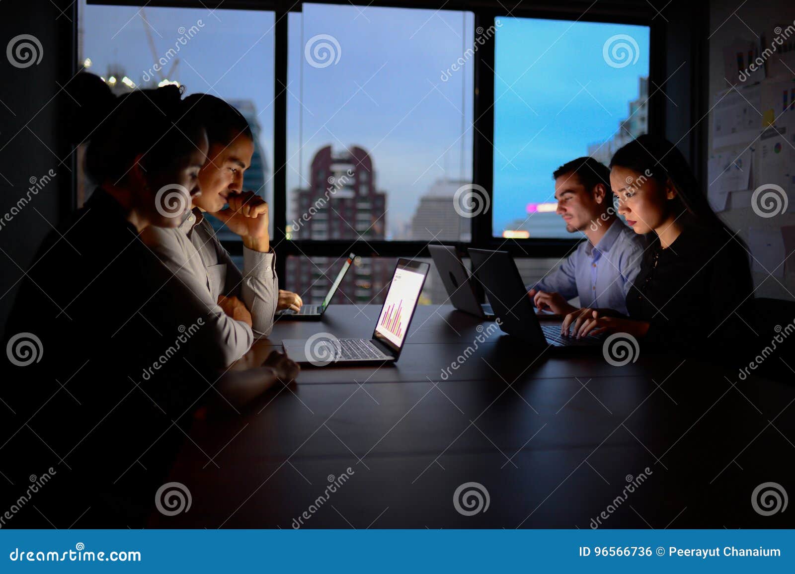 Business Team Working with Computer Overtime at Night Stock Photo ...