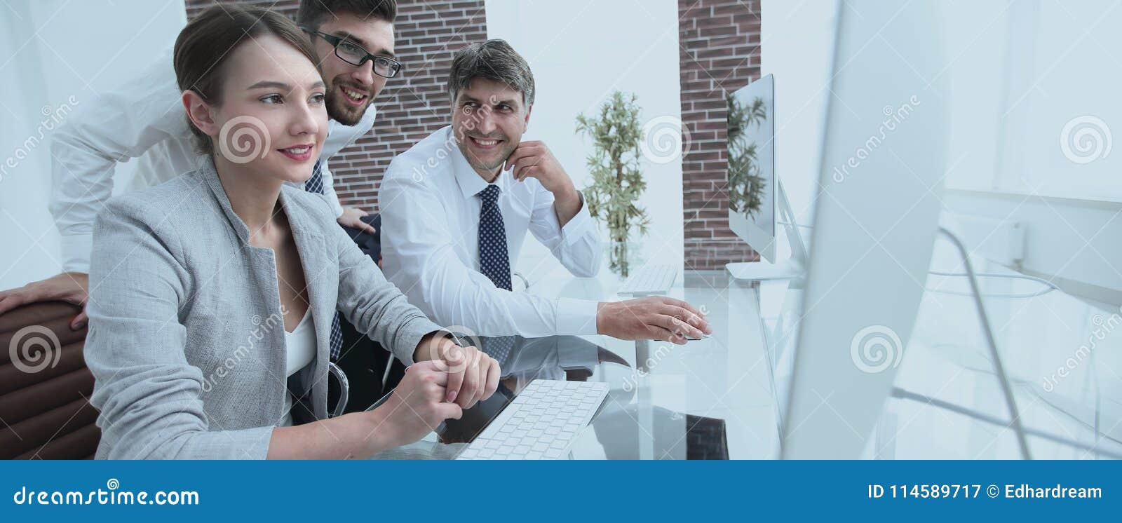 Business Team Working in a Computer Room Stock Image - Image of ...
