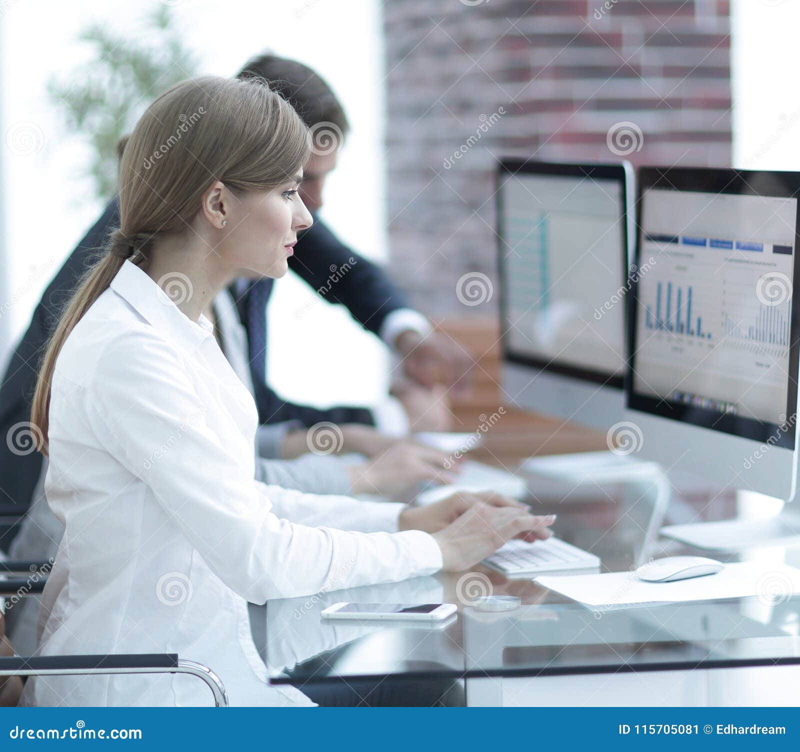 Business Team Working on Computers with Financial Data. Stock Image ...