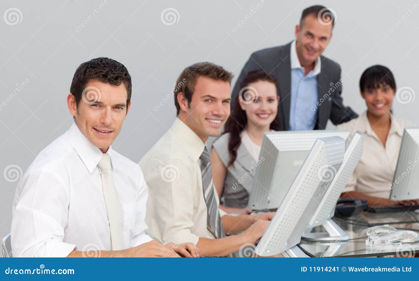 Business Team Working with Computers in an Office Stock Image - Image ...