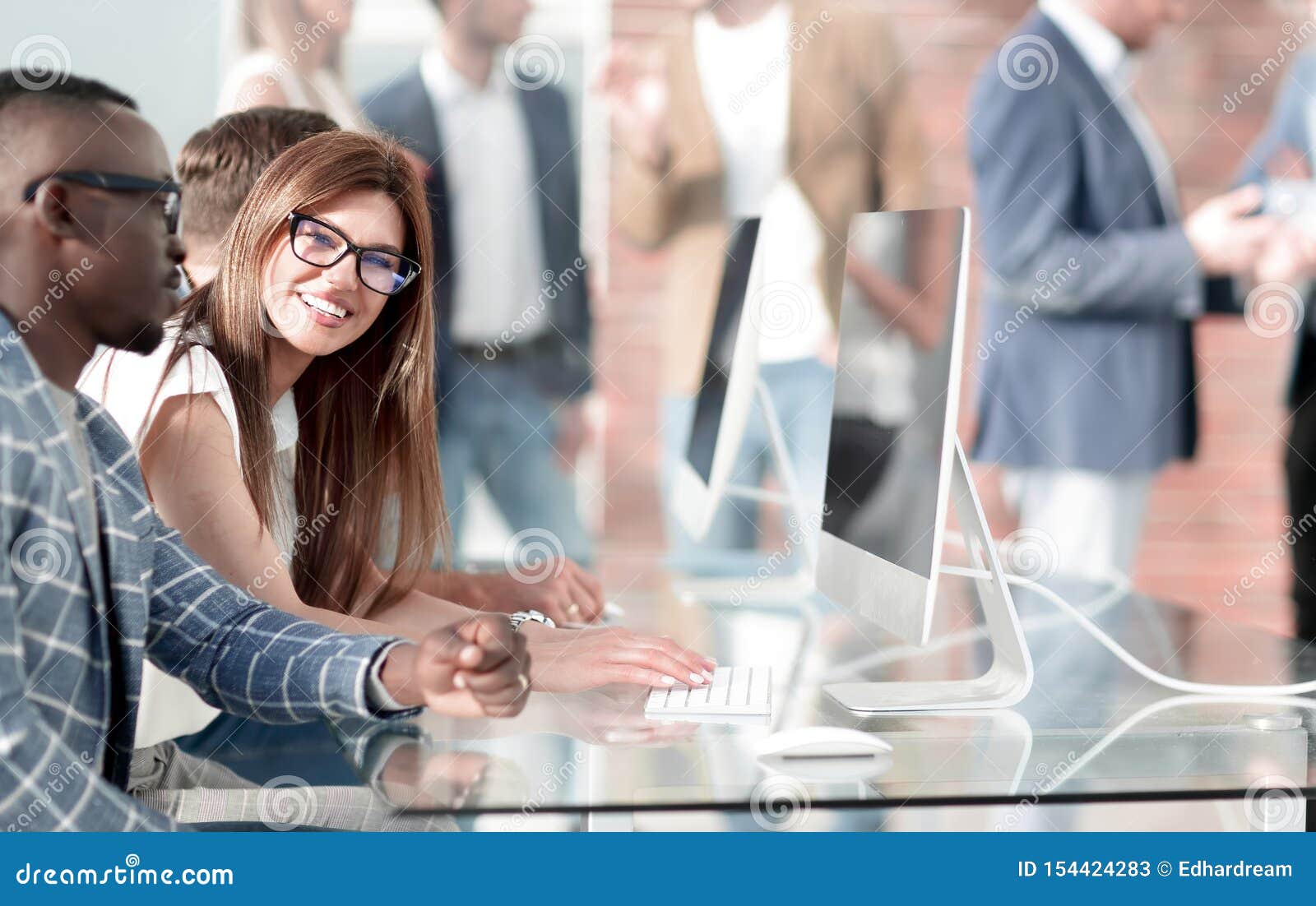 Business Team on a Working Day. Stock Image - Image of desk, smiling ...