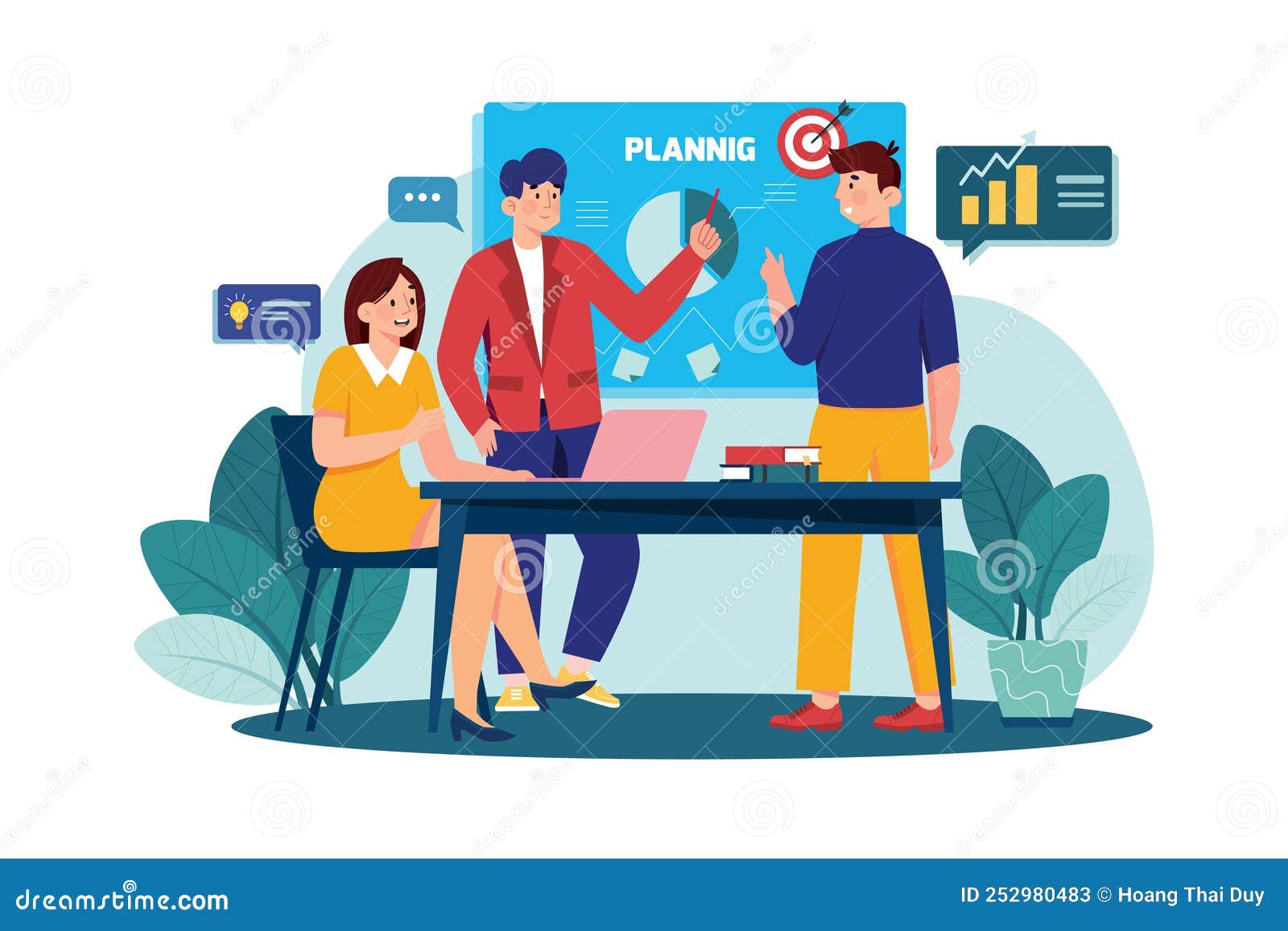 Business Team Working on Goal Achievement Stock Vector - Illustration ...