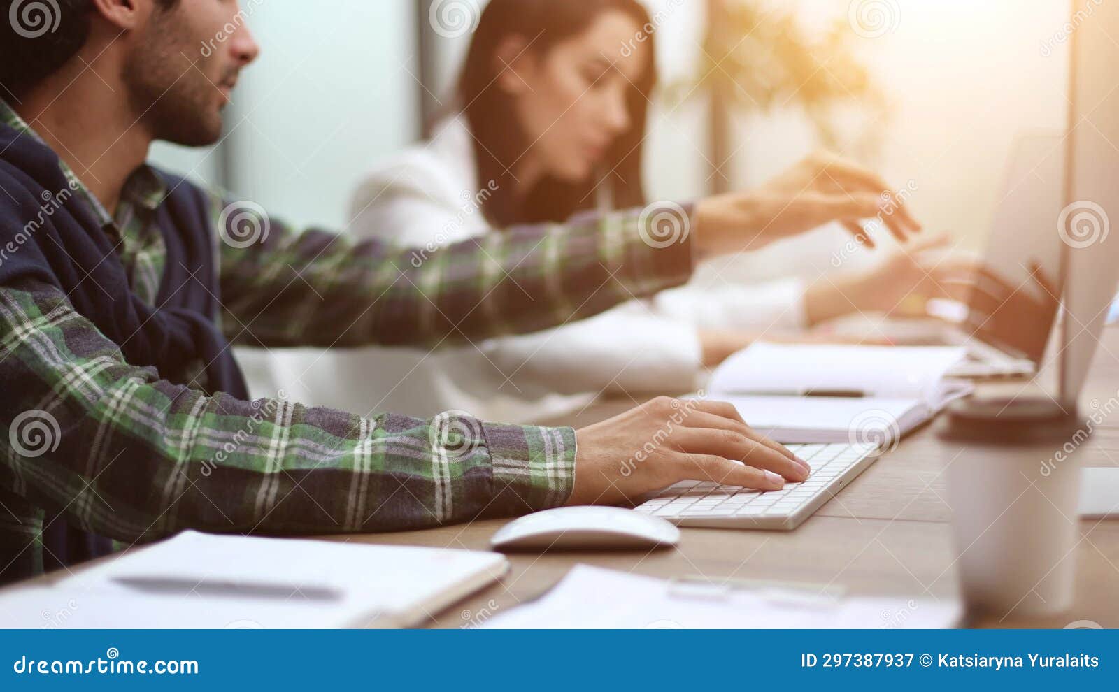 Creative Performer. Young People Working at the Computer while Sitting ...