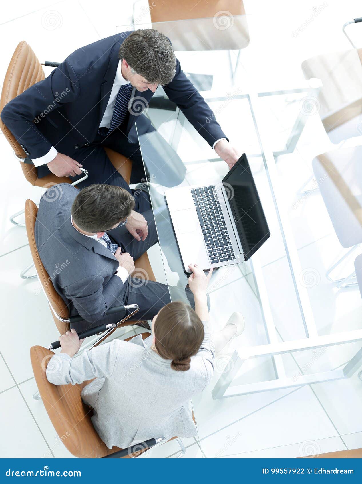 Business Team Working with Laptop at Work Desk Stock Photo - Image of ...
