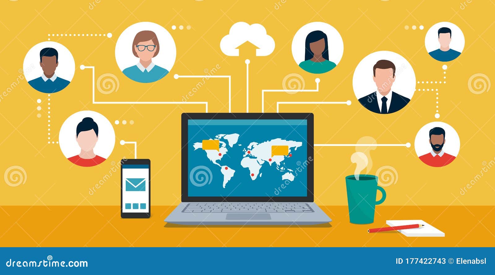 Business Team Working Remotely Online Stock Vector - Illustration of ...