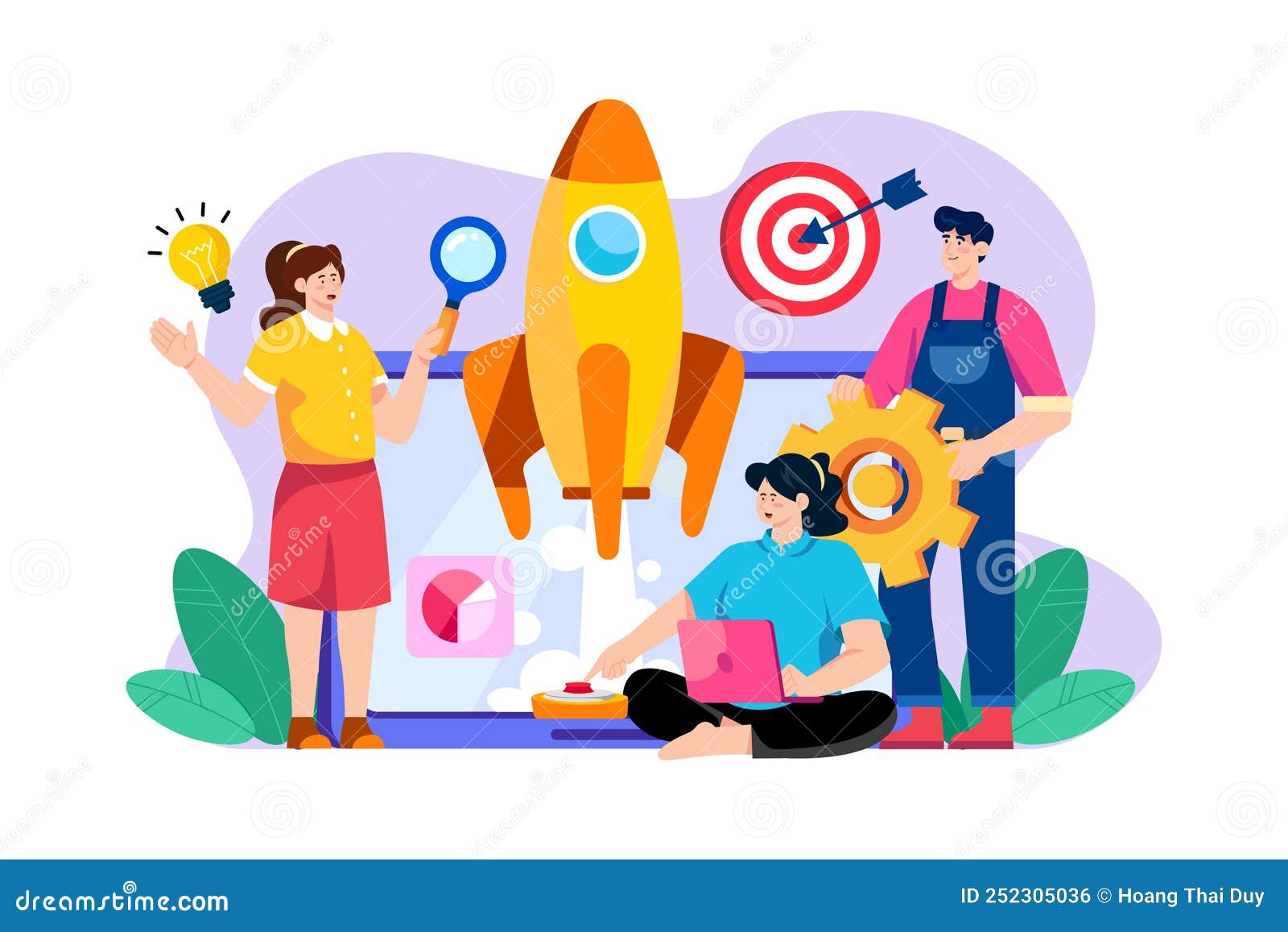 Business Team Working on Business Startup Launch Stock Vector ...