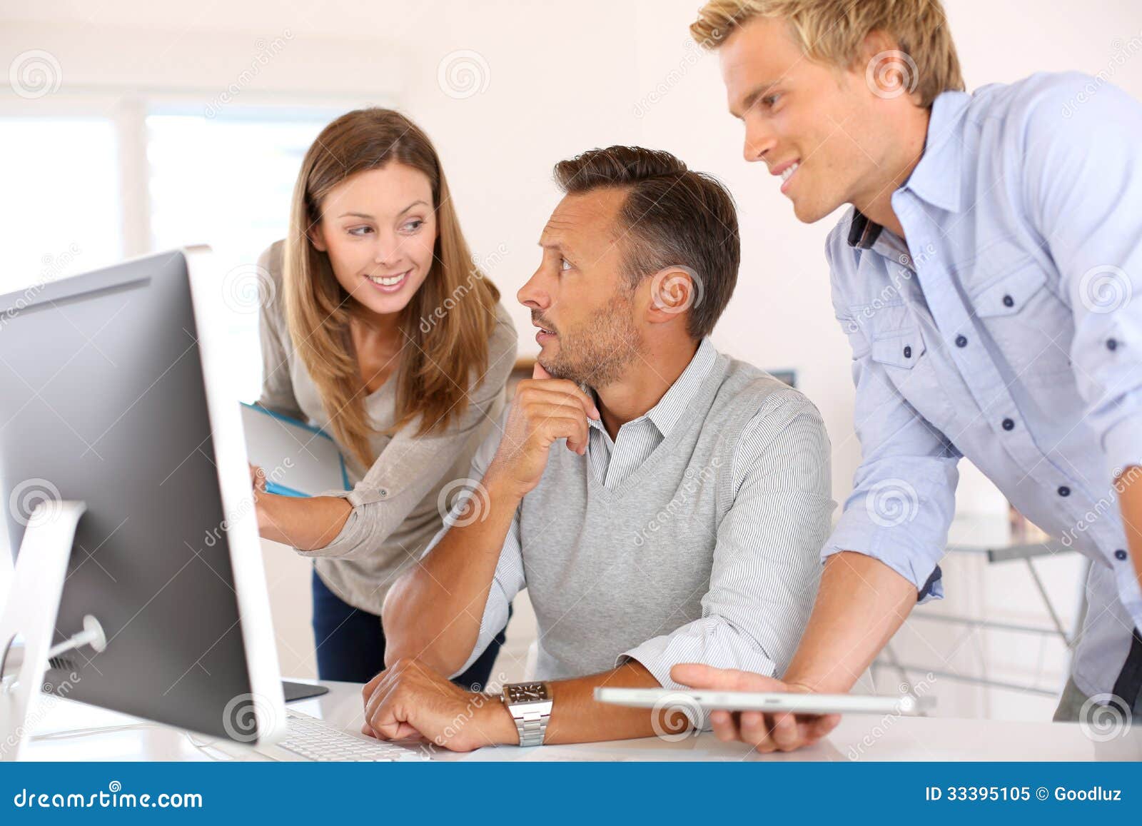 Business Team Working Together with Computer Stock Image - Image of ...