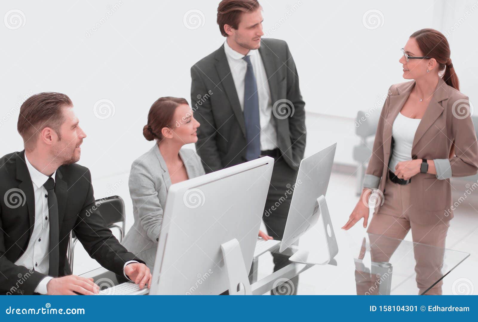 Business Team at Workplace in Office. Stock Image - Image of computer ...