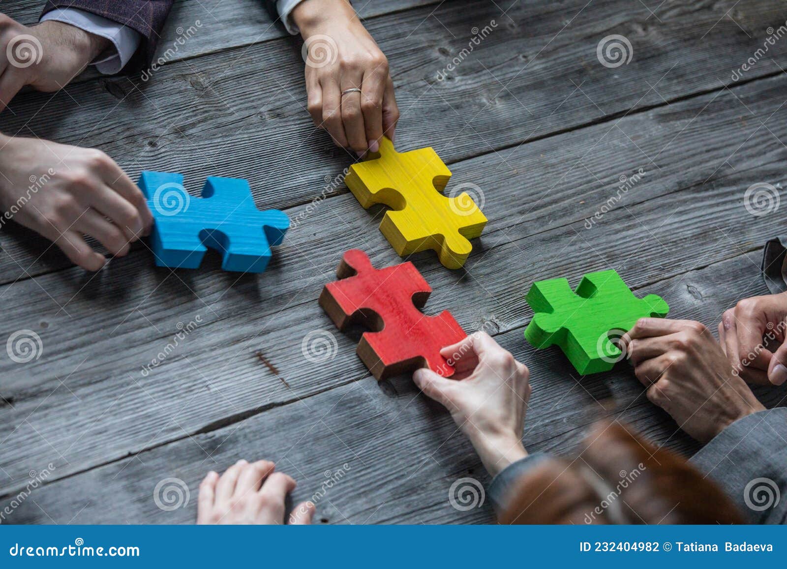 Business Teamwork with Color Puzzle Stock Photo - Image of challenge ...