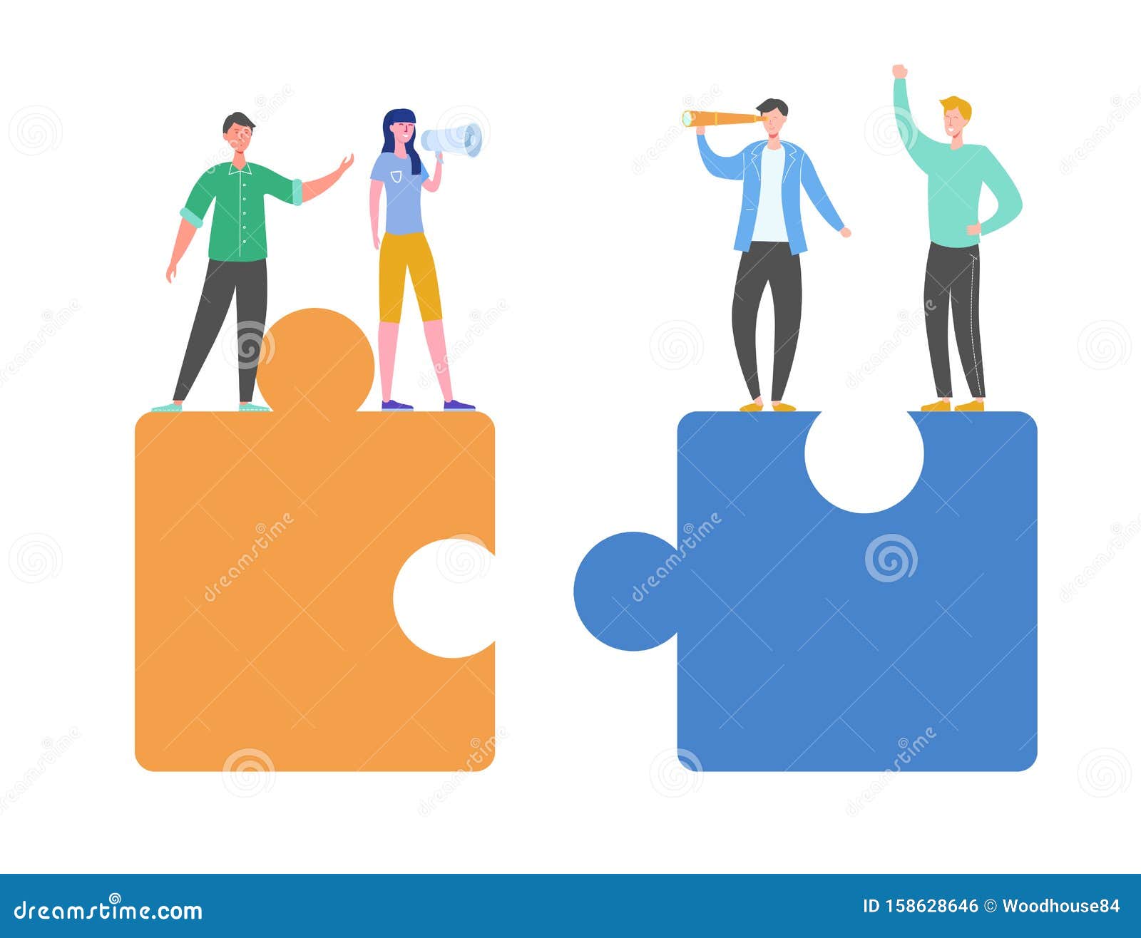 Business Teamwork Concept. Tiny Characters Connecting Puzzle Pieces ...