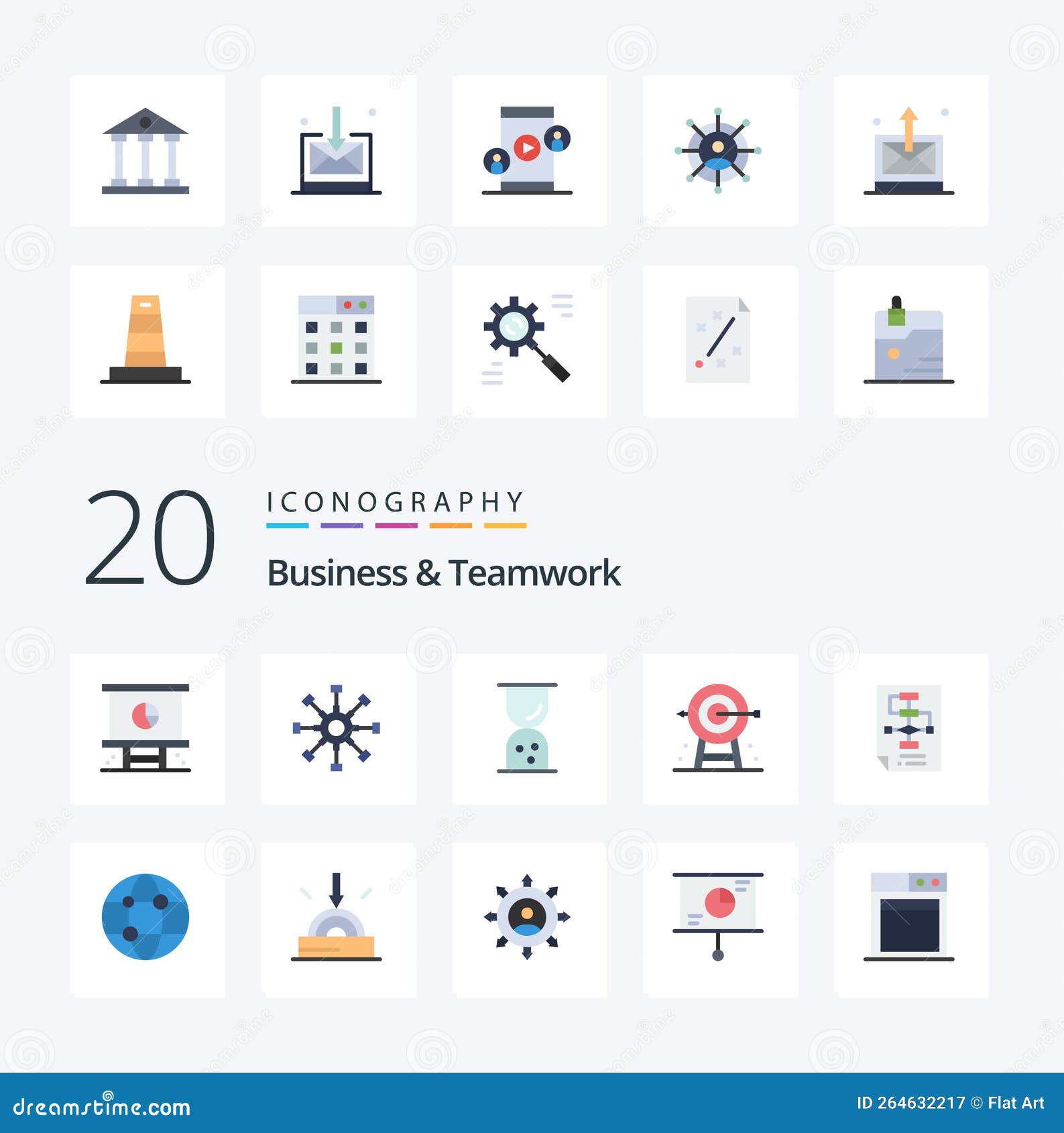 20 Business and Teamwork Flat Color Icon Pack Like Goal Business ...