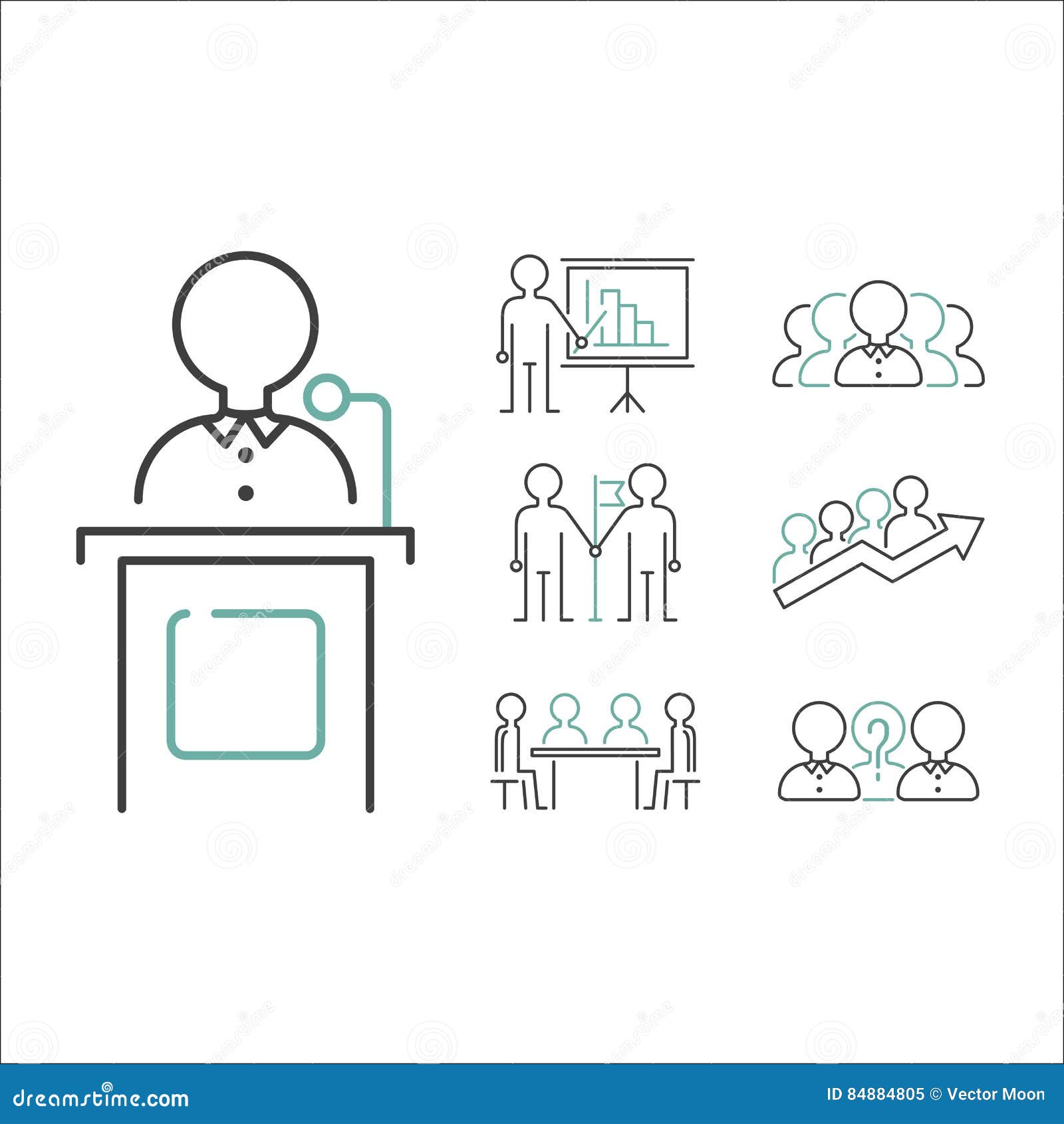 Business Teamwork Outline Icons Vector. Stock Vector - Illustration of ...