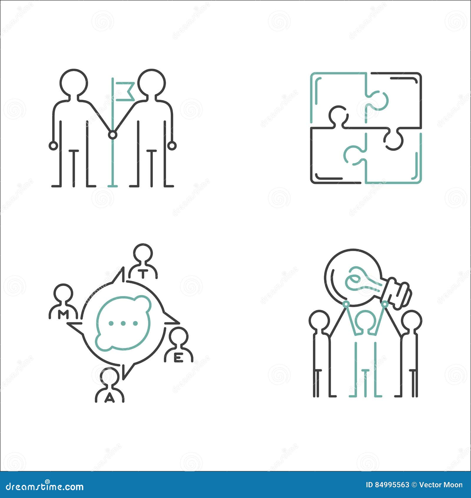 Business Teamwork Outline Icons Vector. Stock Vector - Illustration of ...