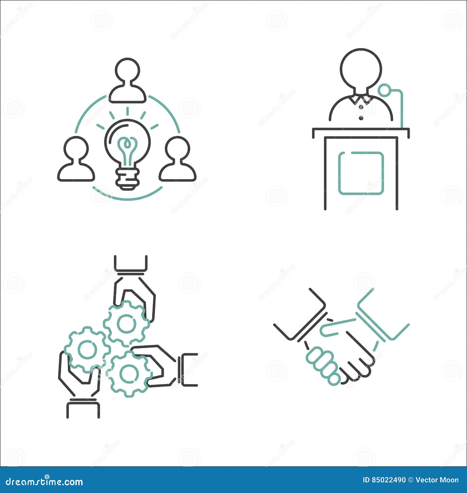 Business Teamwork Outline Icons Vector. Stock Vector - Illustration of ...