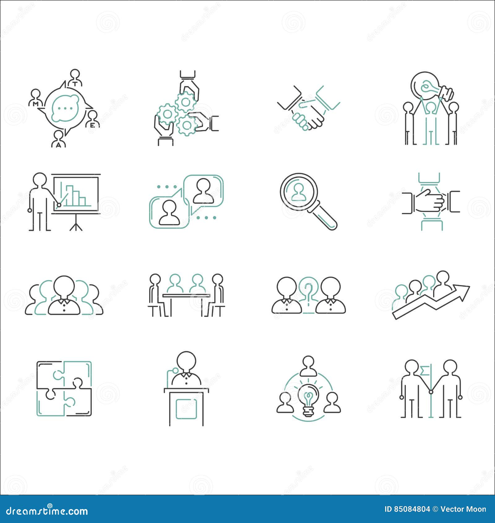 Business Teamwork Outline Icons Vector. Stock Vector - Illustration of ...