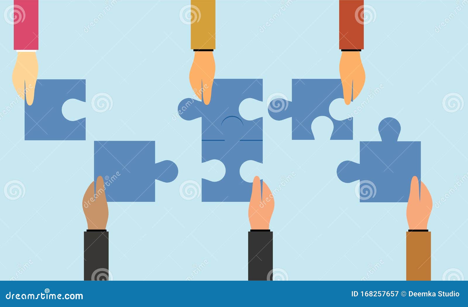 Business Teamwork with Pieces of Puzzle in Office. Connecting with ...